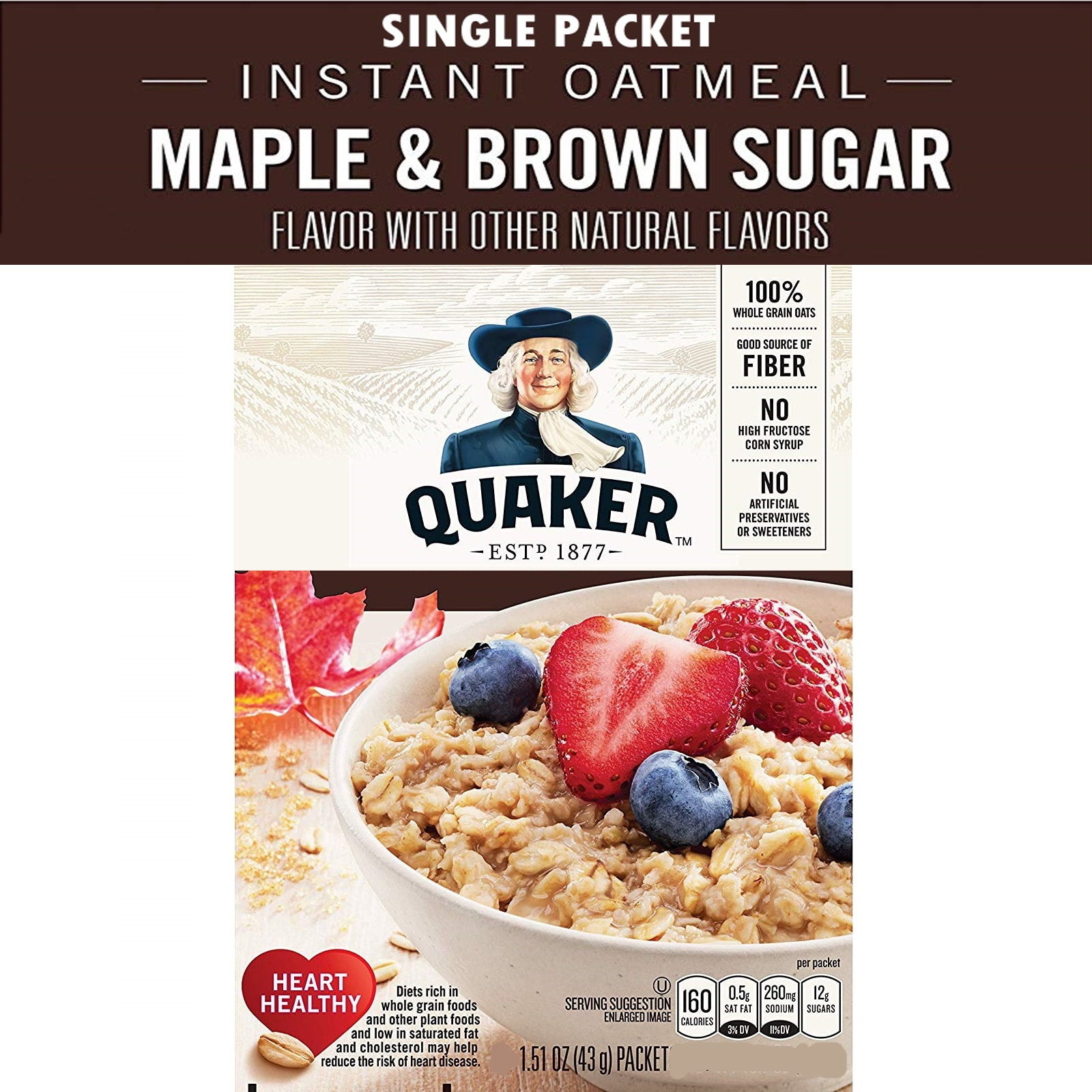Quaker Instant Oatmeal Packet Maple and Brown Sugar, 1.51 oz | Triple ...