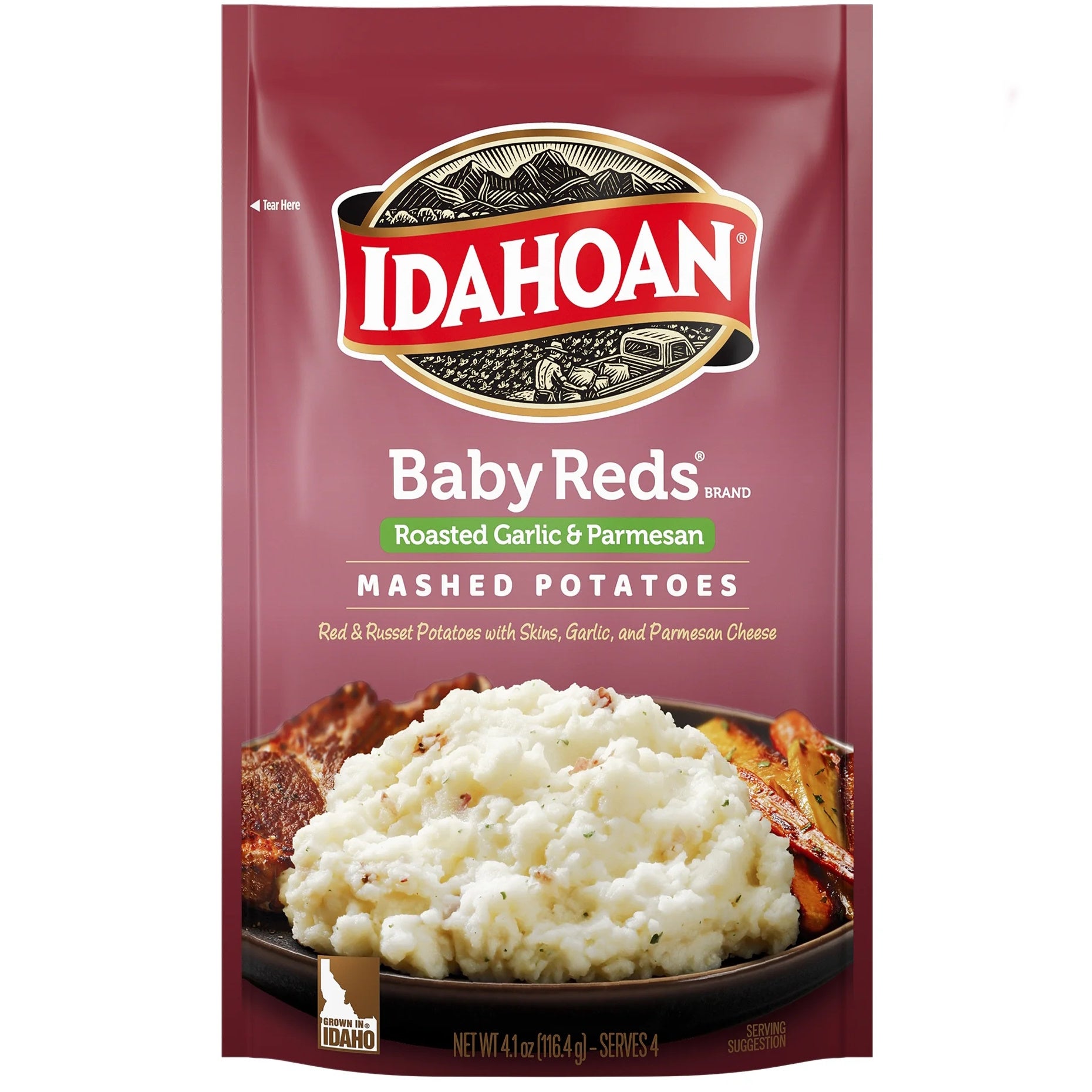 Idahoan Mashed Potatoes Baby Reds Roasted Garlic and Parmesan, 4 oz ...