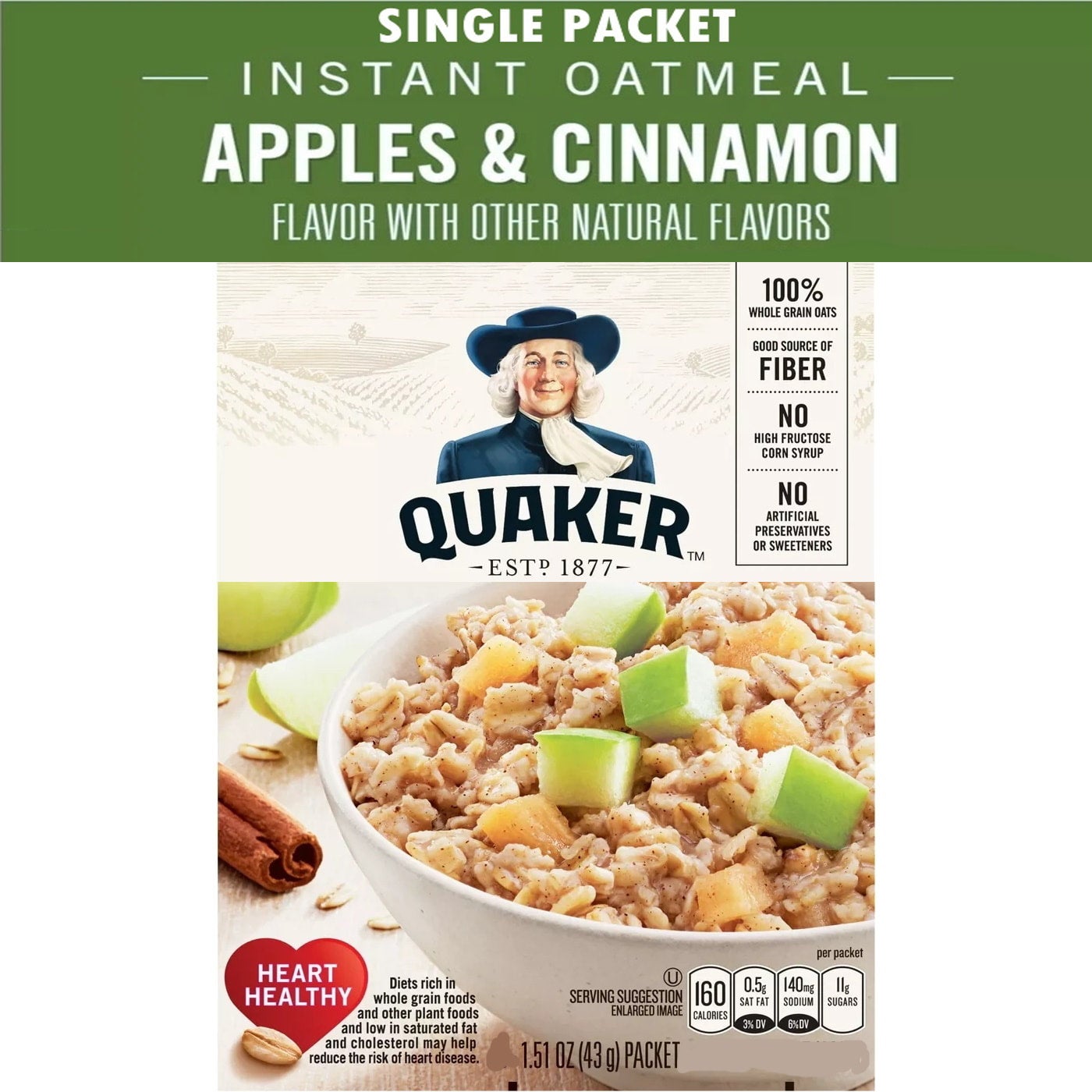 Quaker Instant Oatmeal Packet Apples & Cinnamon, 1.51 oz | Triple Crown ...